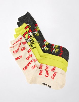Ae Grinch Fuzzy Sock 3 Pack