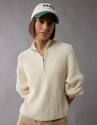 AE Cropped Mock Neck Quarter-Zip Sweater