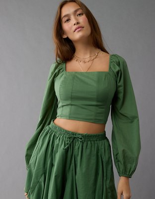 AE Cropped Corset Balloon Sleeve Top