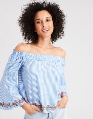 AE Tiered Off-The-Shoulder Ruffle Sleeve Top