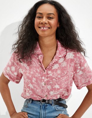 AE Cropped Resort Button-Up Shirt