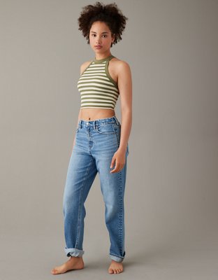 AE Cropped Striped High-Neck Tank Top