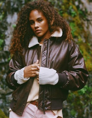 AE Oversized Vegan Leather Aviator Jacket