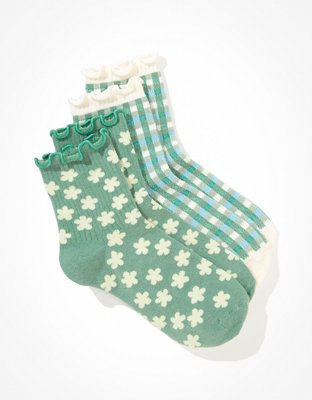 AE Daisy + Gingham Ruffle Boyfriend Sock 2-Pack
