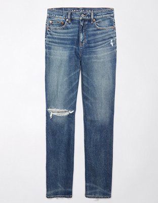 AE Stretch Super High-Waisted Ripped Straight Jean