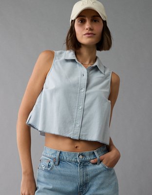AE Collared Button-Up Tank Top