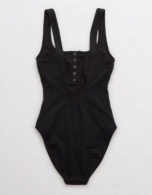 Aerie XO Ribbed Henley One Piece Swimsuit