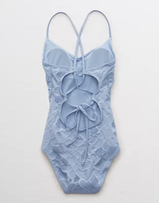 Aerie Jacquard Strappy Back One Piece Swimsuit
