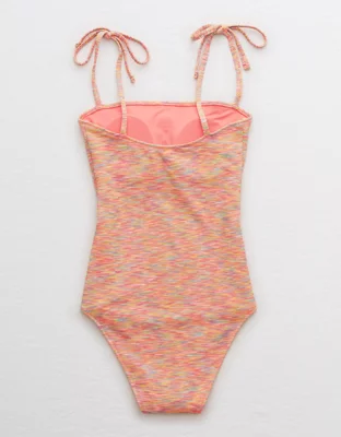 Aerie Space Dye Pique Bandeau One Piece Swimsuit