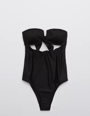 Aerie Smocked Bandeau One Piece Swimsuit