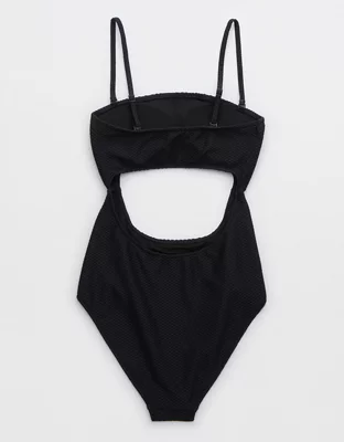 Aerie Jacquard Cut Out Strapless One Piece Swimsuit