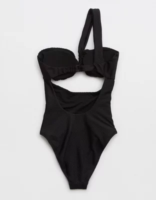 Aerie Jacquard One Shoulder Bandeau One Piece Swimsuit