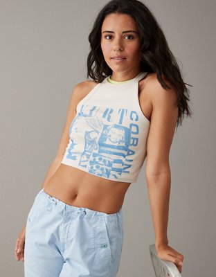 AE Cropped High-Neck Kurt Cobain Graphic Tank Top