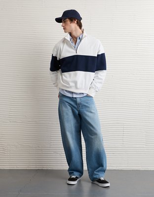 AE Colorblock Quarter-Zip Sweatshirt | American Eagle