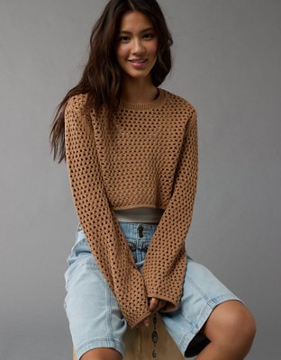 AE Cropped Mesh Pullover Sweater