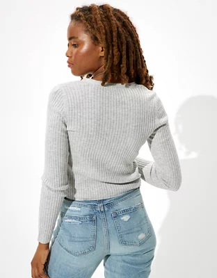 AE Ribbed Bodycon Button Up Cardigan