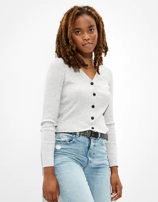 AE Ribbed Bodycon Button Up Cardigan