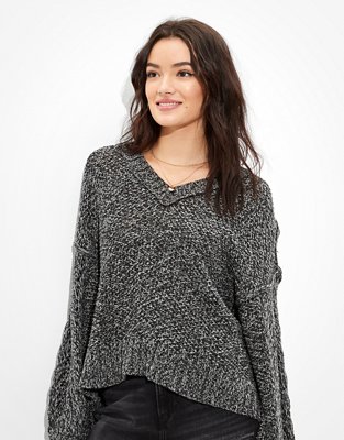 AE Cropped Pointelle V-Neck Sweater | American Eagle