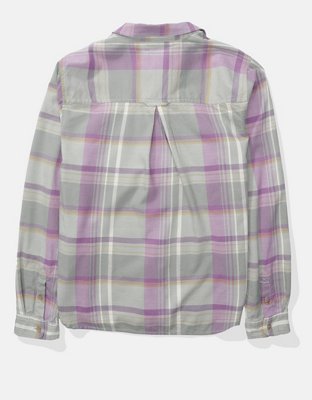 AE Long-Sleeve Plaid Button-Up Shirt | AE