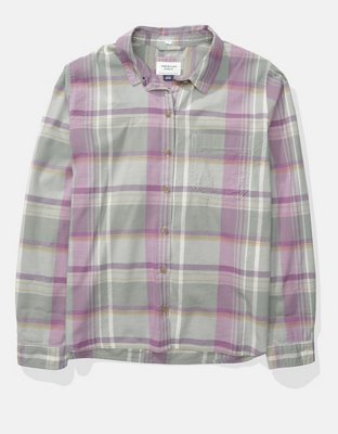 AE Long-Sleeve Plaid Button-Up Shirt | AE