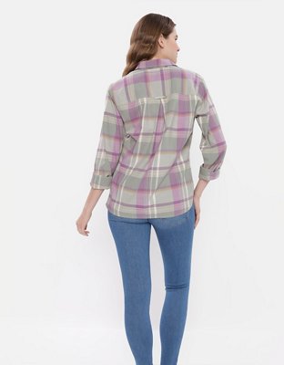 AE Long-Sleeve Plaid Button-Up Shirt | AE
