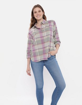 AE Long-Sleeve Plaid Button-Up Shirt | AE