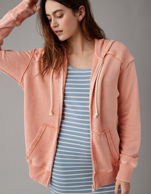 Ae Oversized Washed Zip Up Hoodie