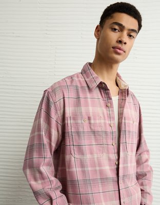Mens Pink Plaid Flannel Shirt