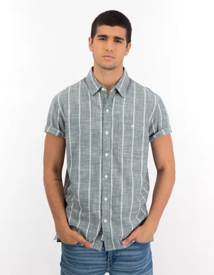 AE Striped Short-Sleeve Button-Up Shirt