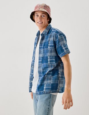 AE Patchwork Plaid Button-Up Resort Shirt