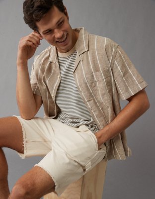 AE Linen-Blend Striped Button-Up Poolside Shirt
