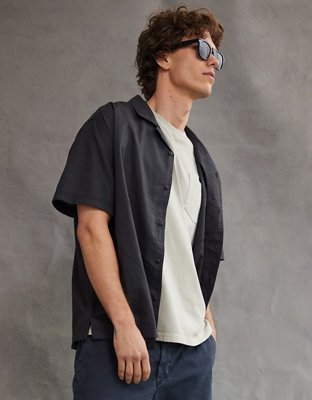 AE Linen-Blend Button-Up Poolside Shirt
