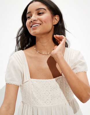 AE Cropped Embroidered Babydoll Top