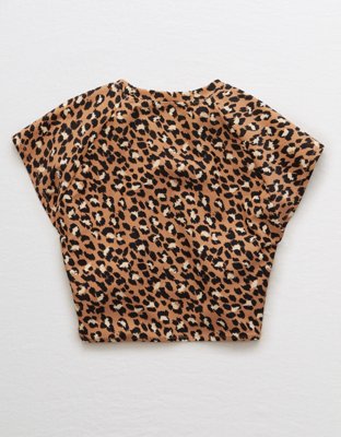 Aerie Leopard Crop Surf Bikini Top