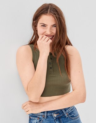 AE High Neck Henley Tank Top