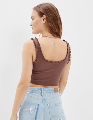 AE Cropped Ruffle Trim Tank Top