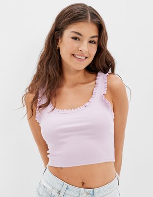 AE Cropped Ruffle Trim Tank Top