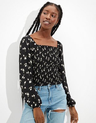 AE Smocked Square-Neck Blouse