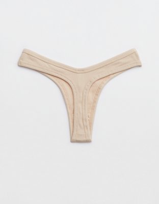 Aerie Ribbed Cotton High Cut Thong Underwear