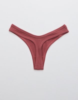 Aerie Ribbed Cotton High Cut Thong Underwear