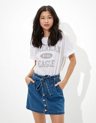 AE Super High-Waisted Denim A-Line Skirt | American Eagle