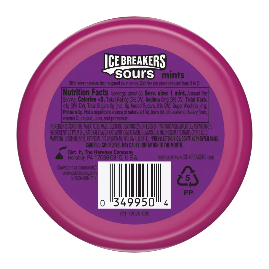 ICE BREAKERS Sours Mixed Berry Sugar Free Mints, 1.5 oz puck ICE BREAKERS Sours Mixed Berry Sugar Free Mints, 1.5 oz puck
