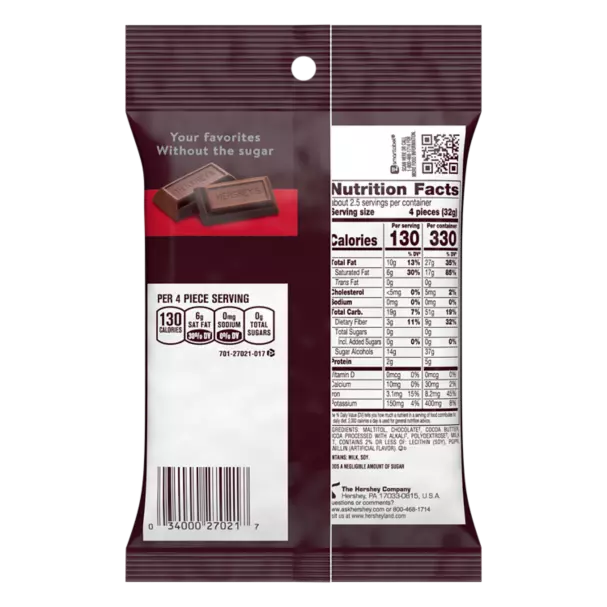 HERSHEY'S SPECIAL DARK Zero Sugar Chocolate Candy, 3 oz bag HERSHEY'S SPECIAL DARK Zero Sugar Chocolate Candy, 3 oz bag