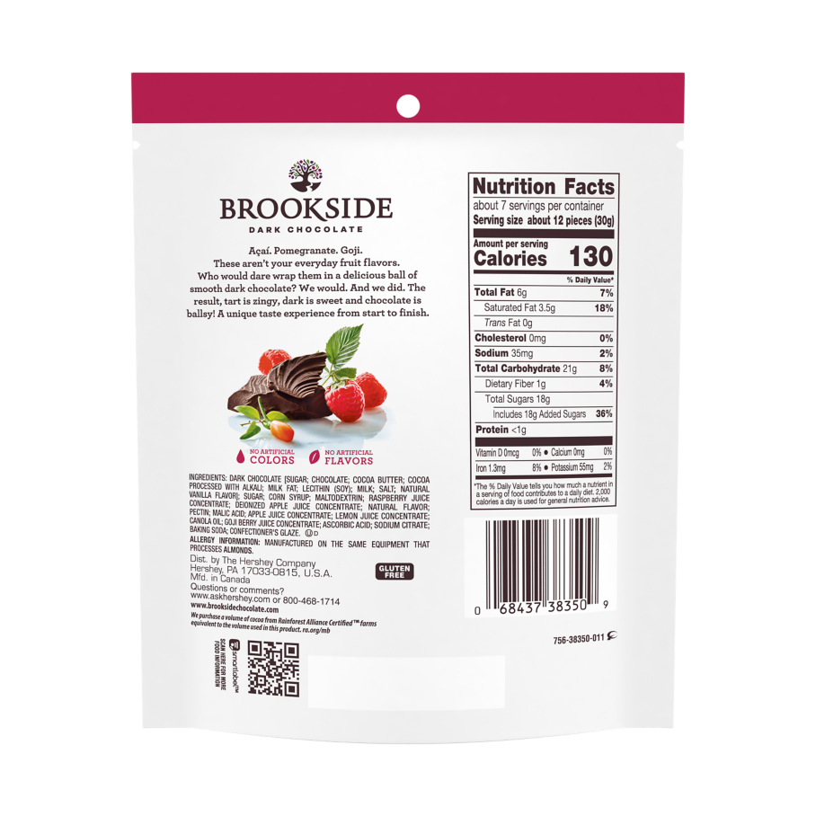 BROOKSIDE Dark Chocolate Goji and Raspberry Flavors Candy, 7 oz bag