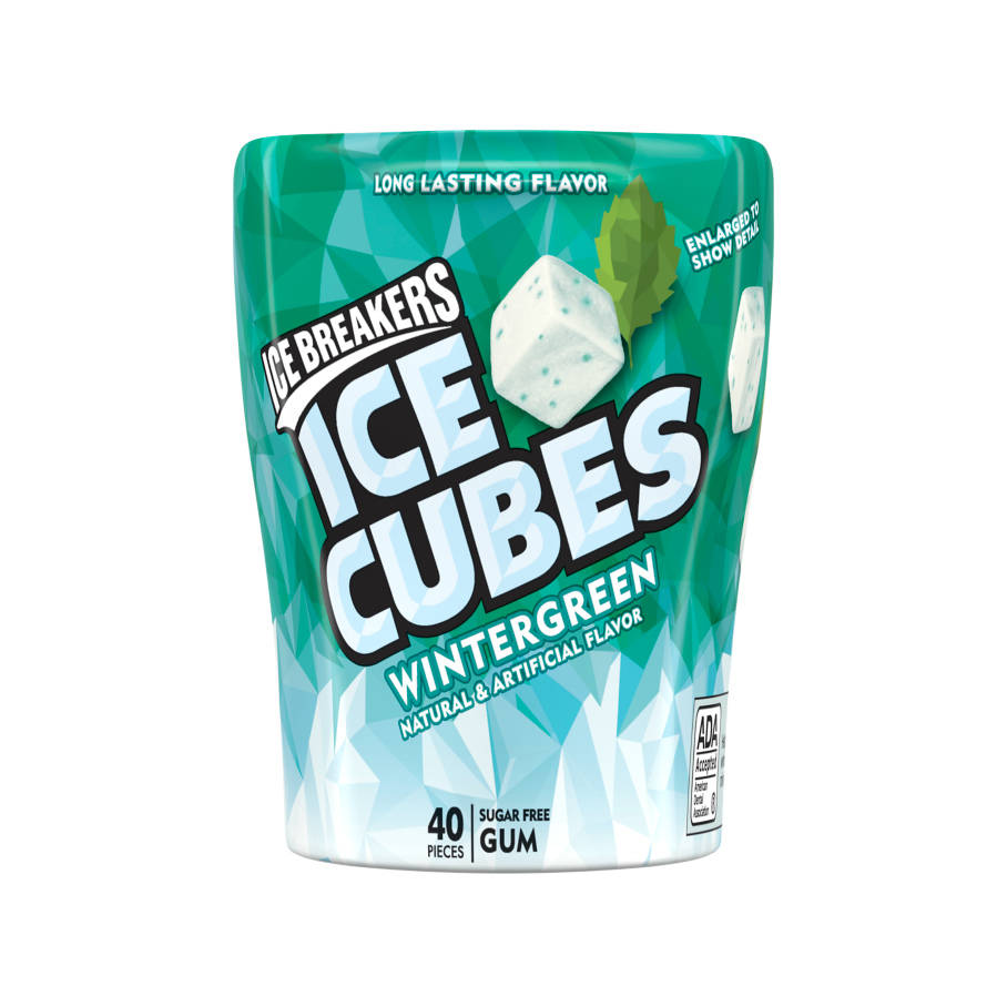 ICE BREAKERS ICE CUBES Wintergreen Sugar Free Gum, 3.24 oz bottle, 40 ...