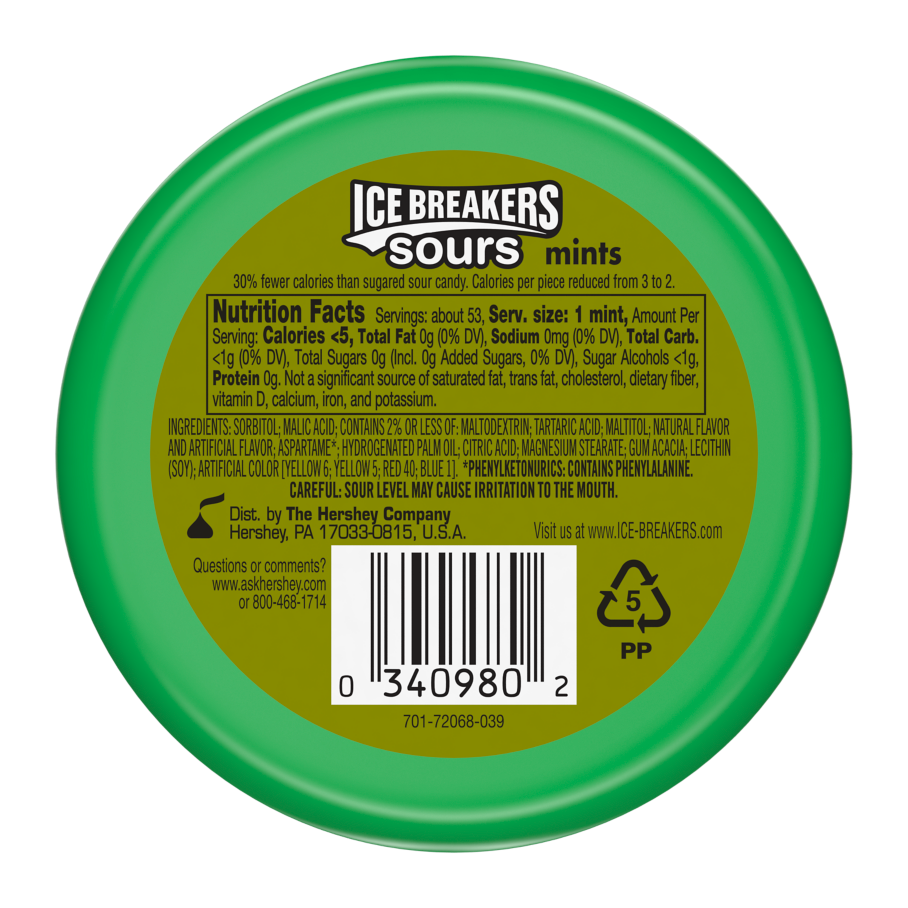 ICE BREAKERS Sours Sour Fruits Sugar Free Mints, 1.5 oz puck ICE BREAKERS Sours Sour Fruits Sugar Free Mints, 1.5 oz puck