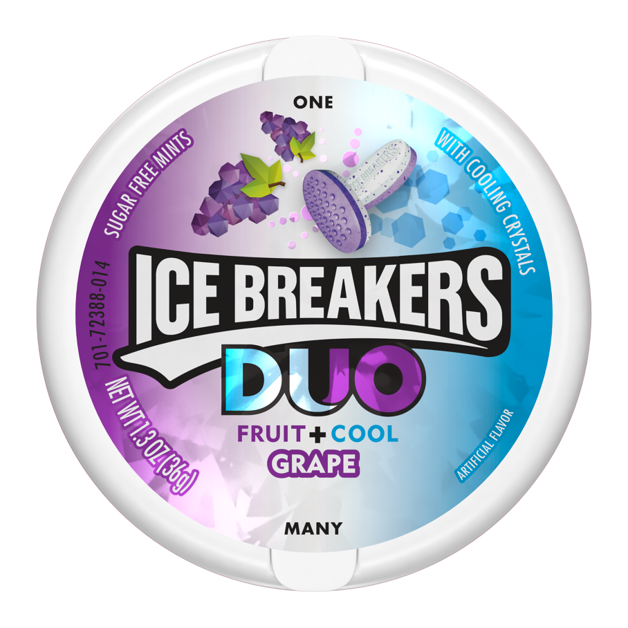 ICE BREAKERS DUO Grape Sugar Free Mints, 1.3 oz puck
