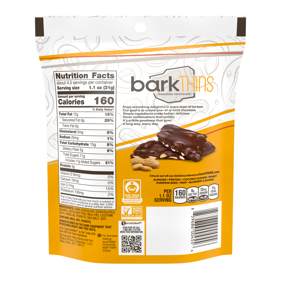 barkTHINS Dark Chocolate Peanut & Sea Salt Snacking Chocolate, 4.7 oz bag barkTHINS Dark Chocolate Peanut & Sea Salt Snacking Chocolate, 4.7 oz bag