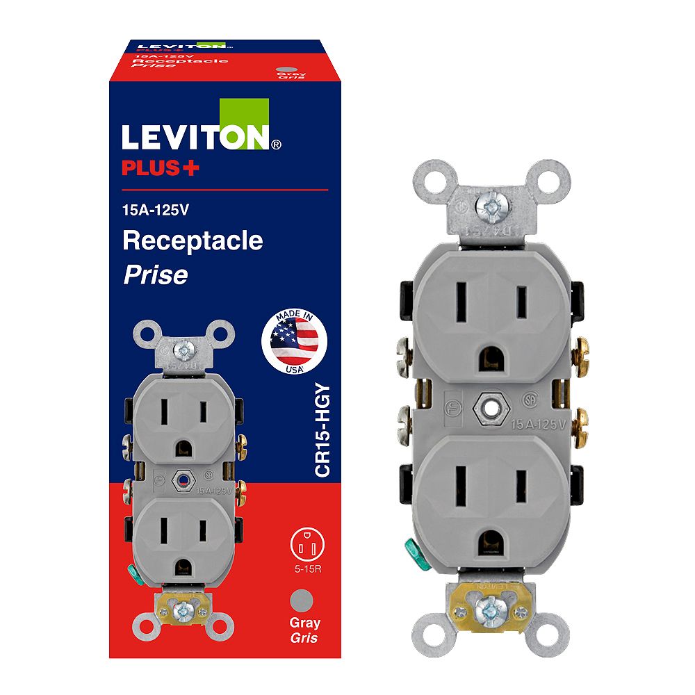 Leviton Prise Double De Qualité Commerciale, 15 A-125 V, Gris | Home ...