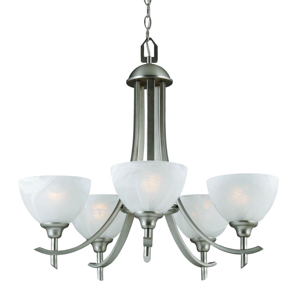 5-Light 60W Brushed Nickel Chandelier with Alabaster Glass Shades